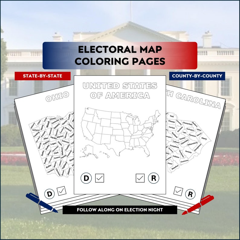USA Election Map State-by-state Coloring Sheets - Etsy