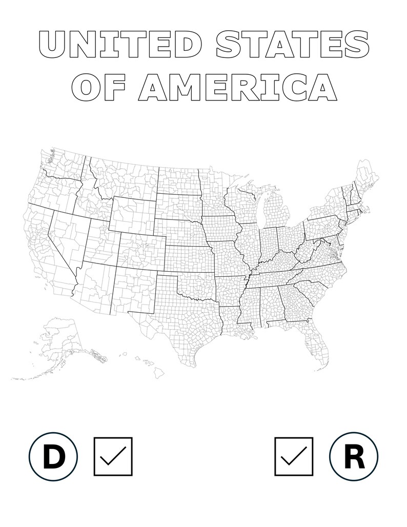 USA Election Map State-by-state Coloring Sheets - Etsy