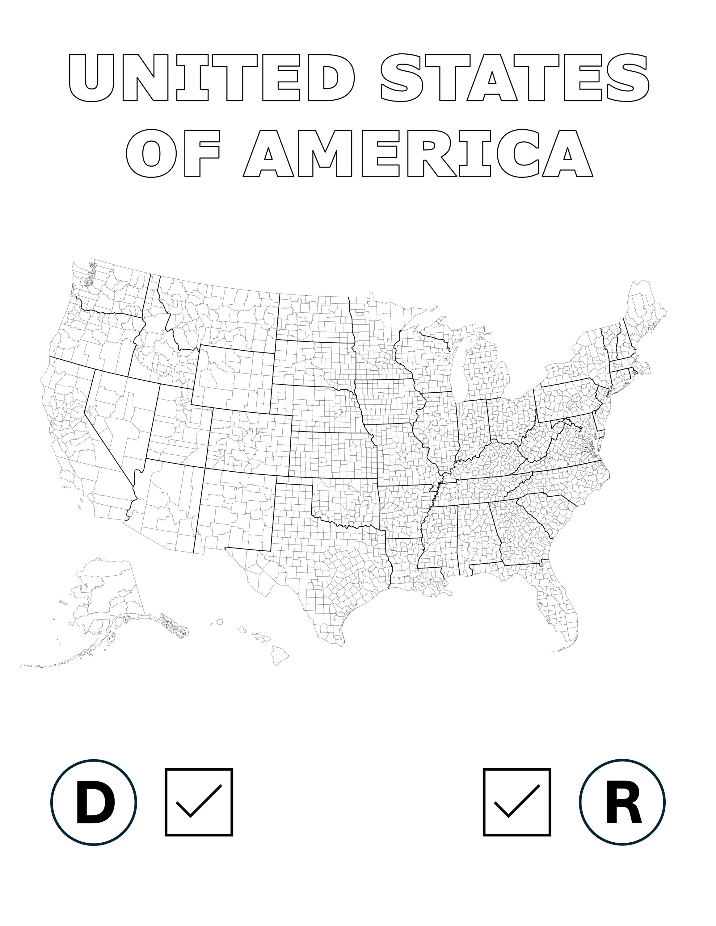 USA Election Map State-by-state Coloring Sheets - Etsy