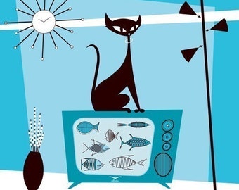 Atomic cat art | Etsy