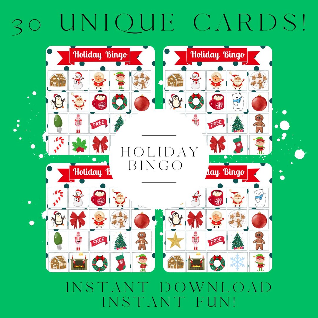 Holiday Bingo Game Set - 30 Unique Holiday-themed Boards With 30 ...