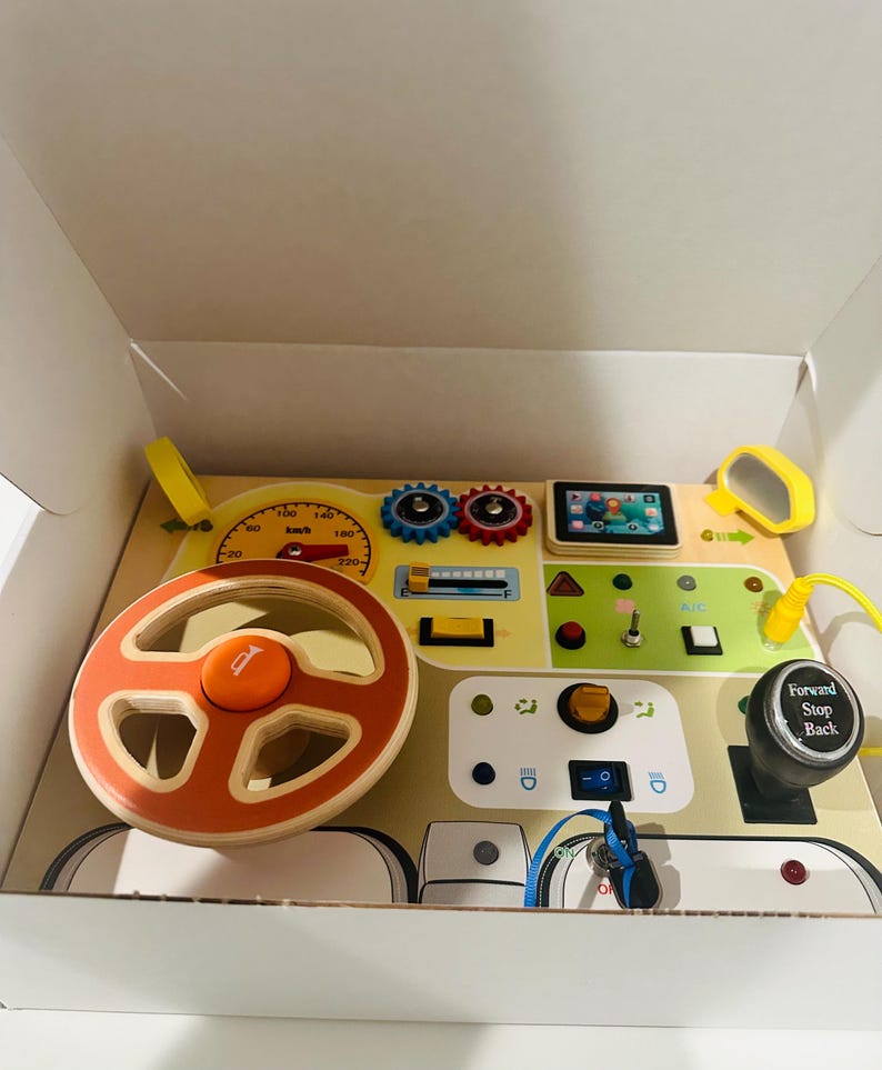 Wooden Sensory Light up Busy Board, Montessori Wooden Toy for Toddlers ...