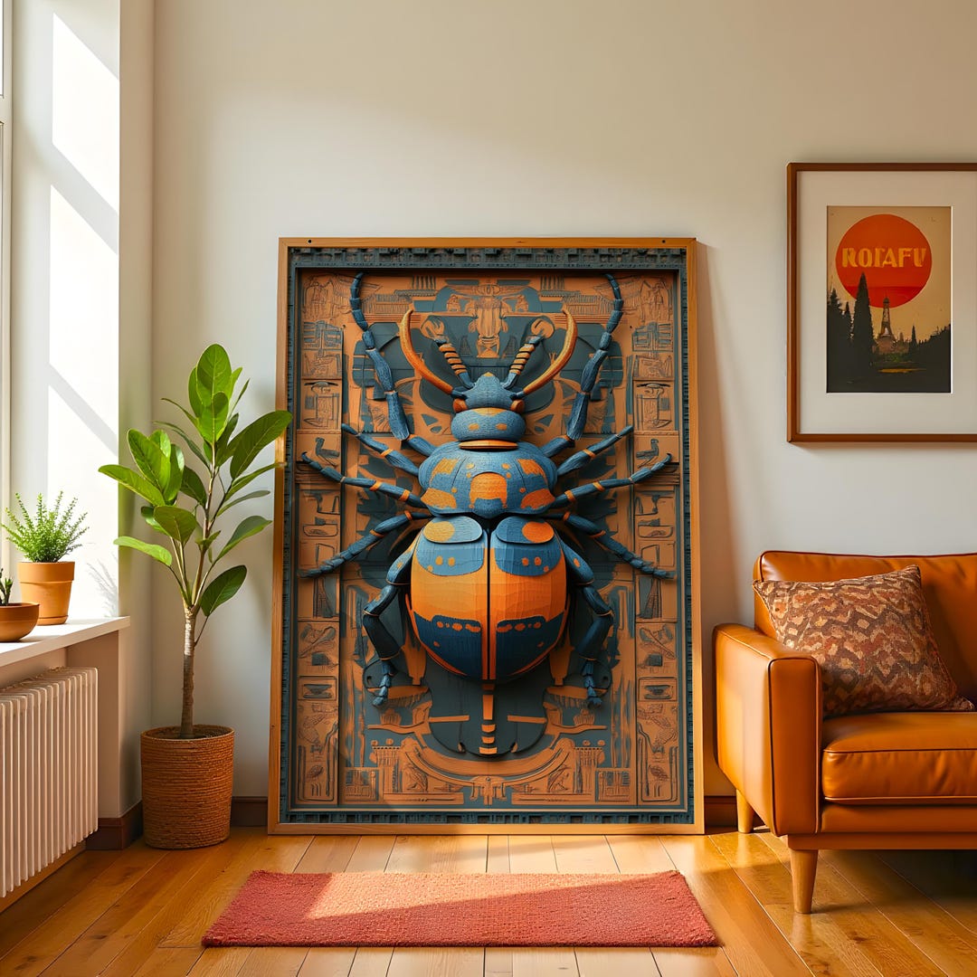 Ancient Egyptian Scarab Beetle Art Print - Mythical Insect Relief ...
