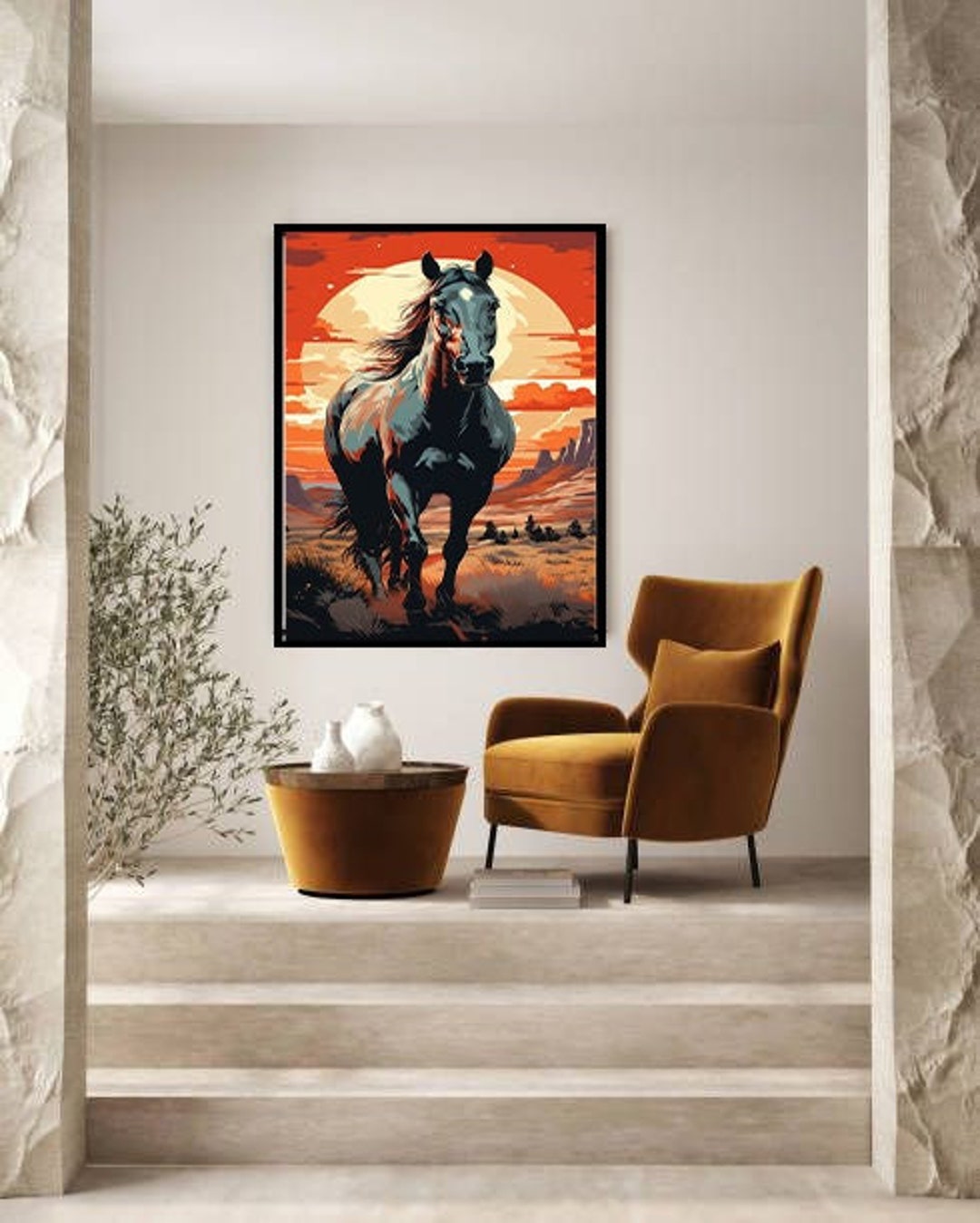 Horse Canvas Print, Horse Poltre, Zoo Art, Animal World Decor, Sunset ...