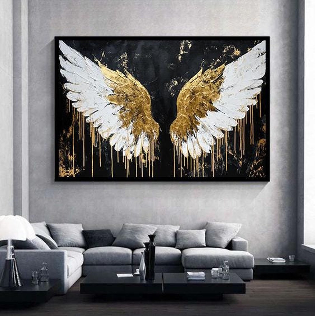 Gold Wings Canvas Wall Art, White Angel Wings Canvas Print, Wings ...