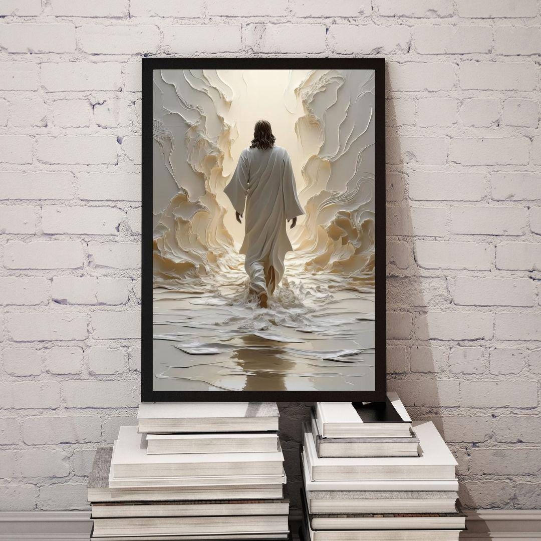 Ethereal Jesus Walking Through Divine Light - Large Spiritual Wall Art ...