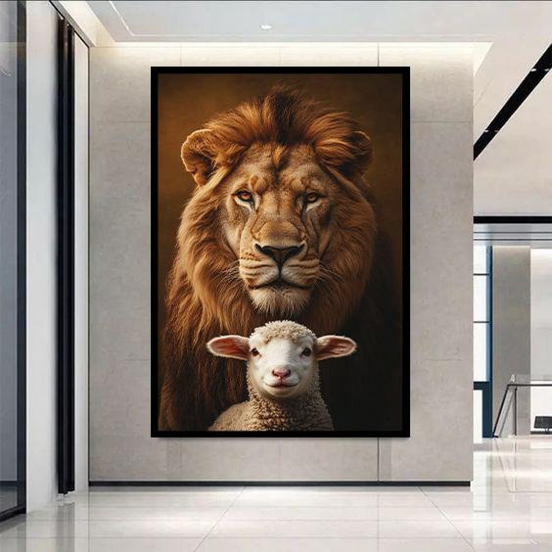 Lion Lamb Canvas Wall Art ,jesus and Lamb Canvas Print,lost Lamb Canvas ...
