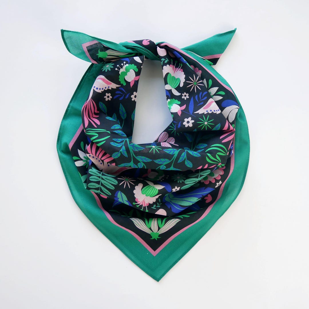 Unique Pink Green Botanical Floral Cotton Voile Bandana Originally ...