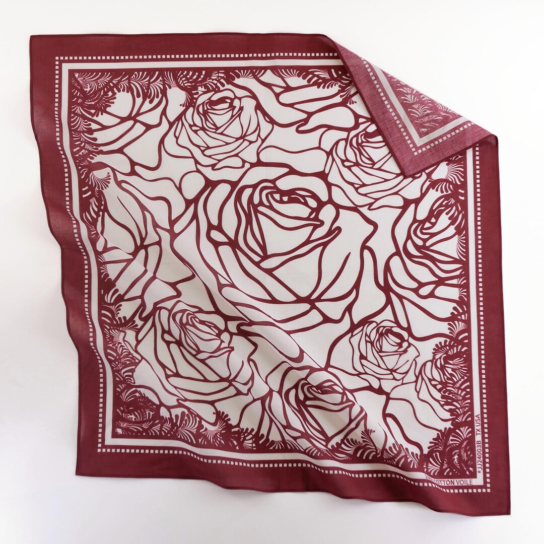 Red White Rose Boho Floral Summer Bandana Original Designed Botanical ...