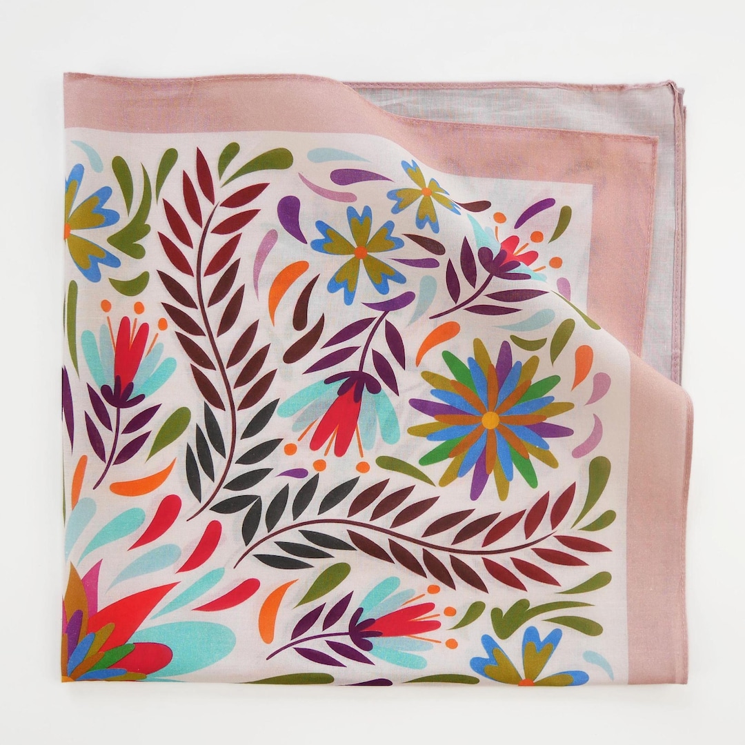 Colorful Folk Floral Soft Cotton Voile Bandana Originally Designed Boho ...
