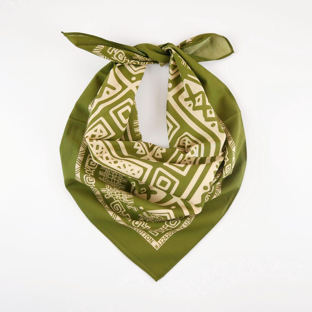 Green Cream Cotton Voile Bandana Originally Designed Exotic Boho Wrap ...