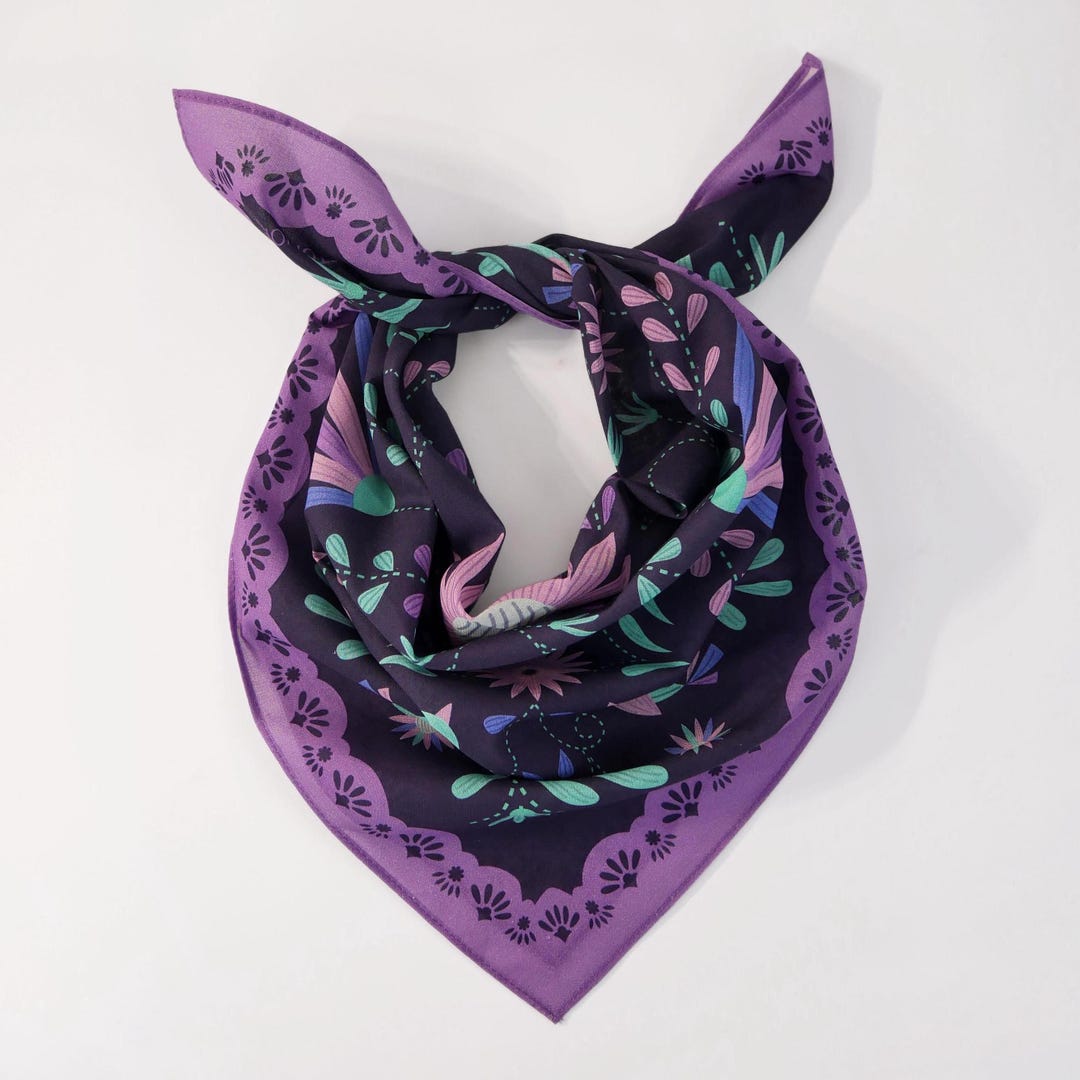 Purple Edge Floral Cotton Voile Bandana Originally Designed Soft Boho ...