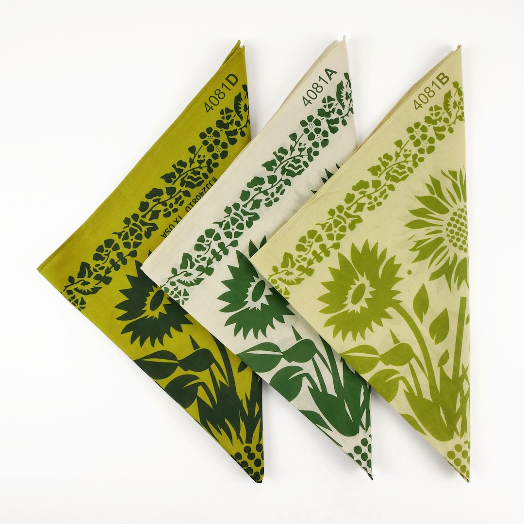 Green Sunflower Botanical Bandana Original Designed Boho Handkerchief ...