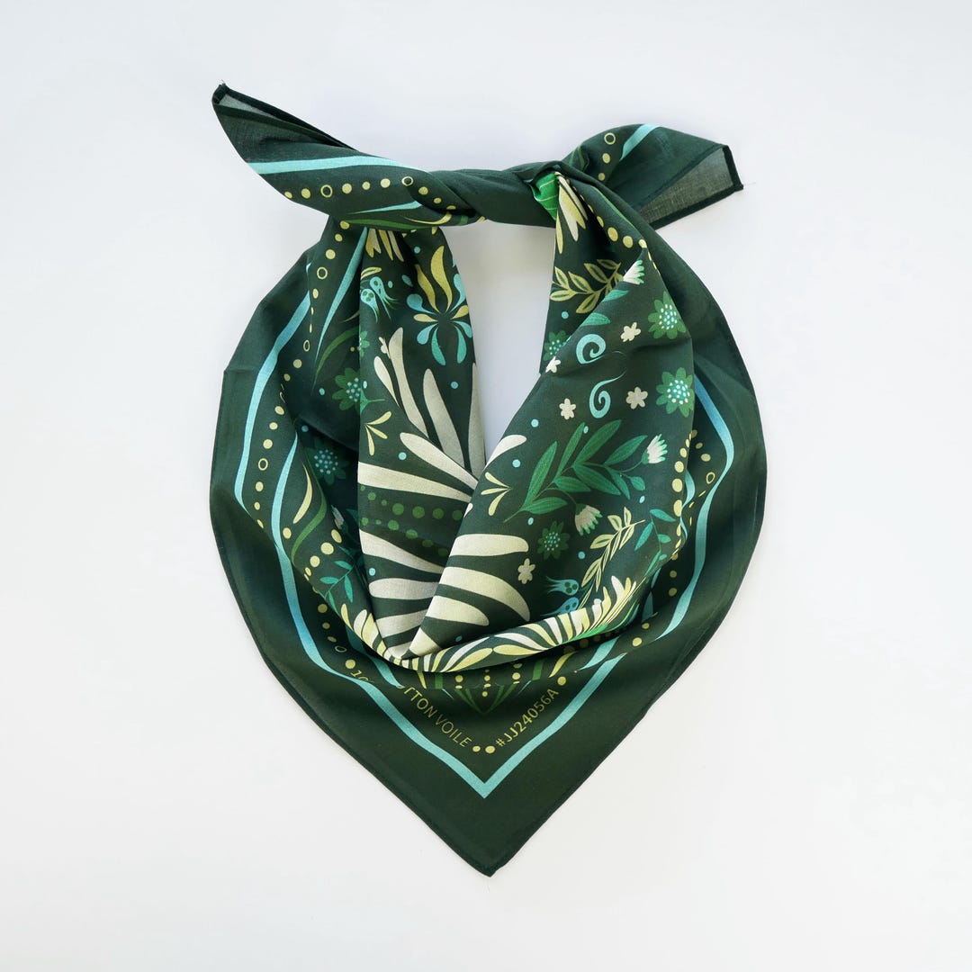 Green Floral Soft Cotton Voile Bandana Originally Designed Boho Wrap ...