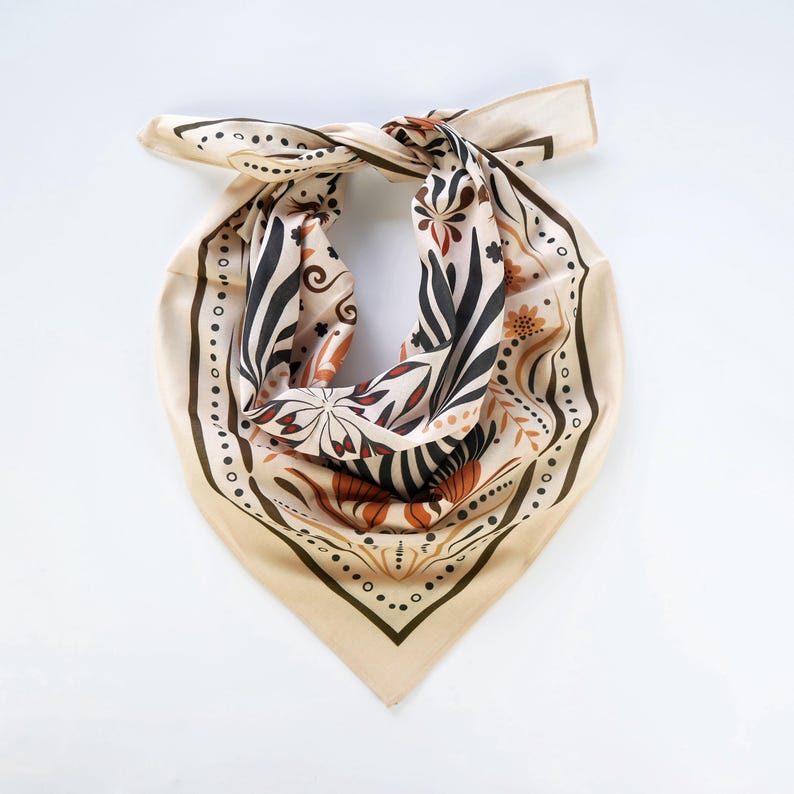 Brown Floral Cream Cotton Voile Bandana Originally Designed Soft Boho ...