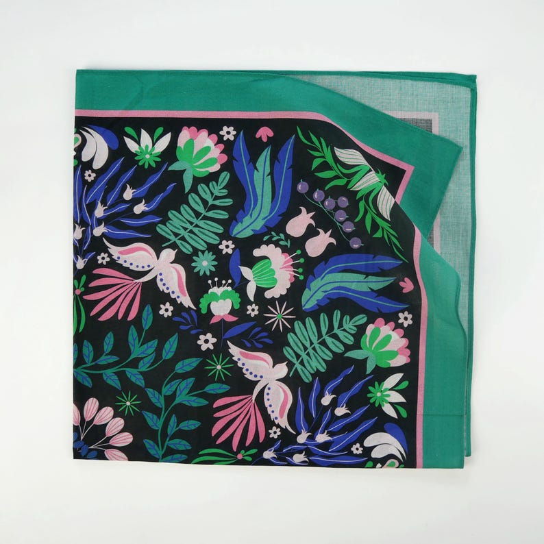 Unique Pink Green Botanical Floral Cotton Voile Bandana Originally ...