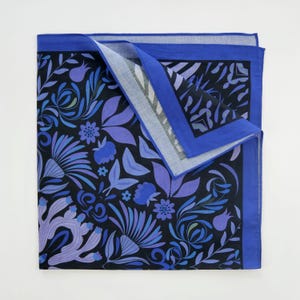 Sapphire Blue Cotton Voile Bandana Originally Designed Boho Flower Wrap ...