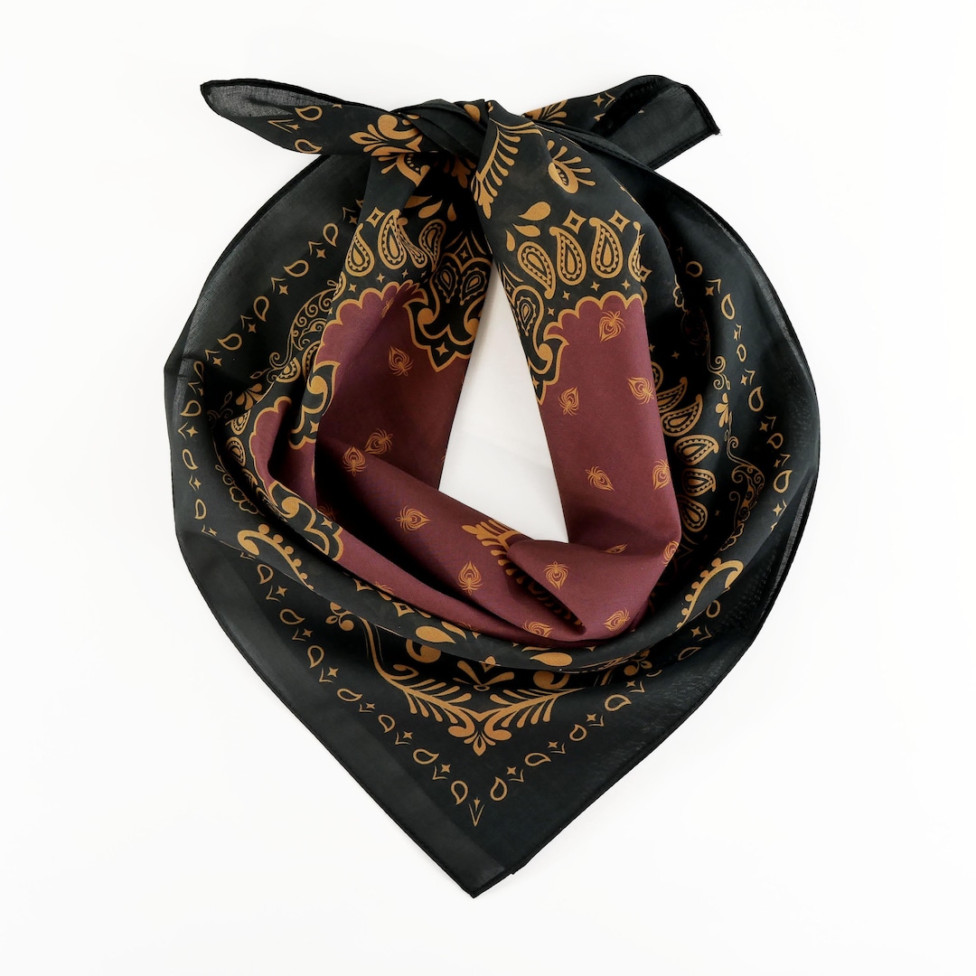 Golden Orange Paisley Burgundy Black Cotton Voile Bandana Originally ...
