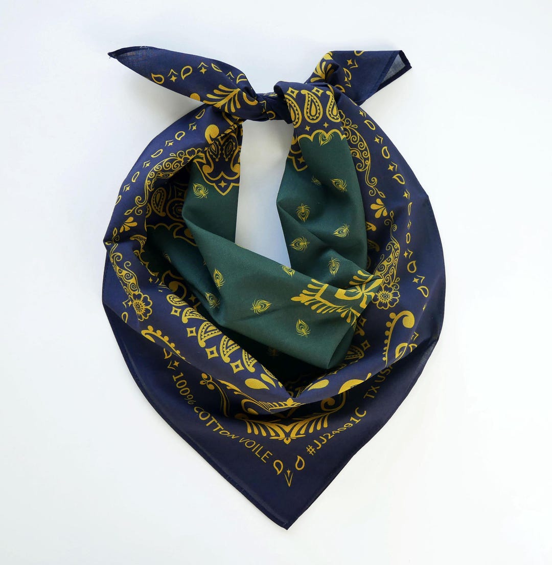 Gold Paisley Navy Blue Green Unique Cotton Voile Bandana Originally ...
