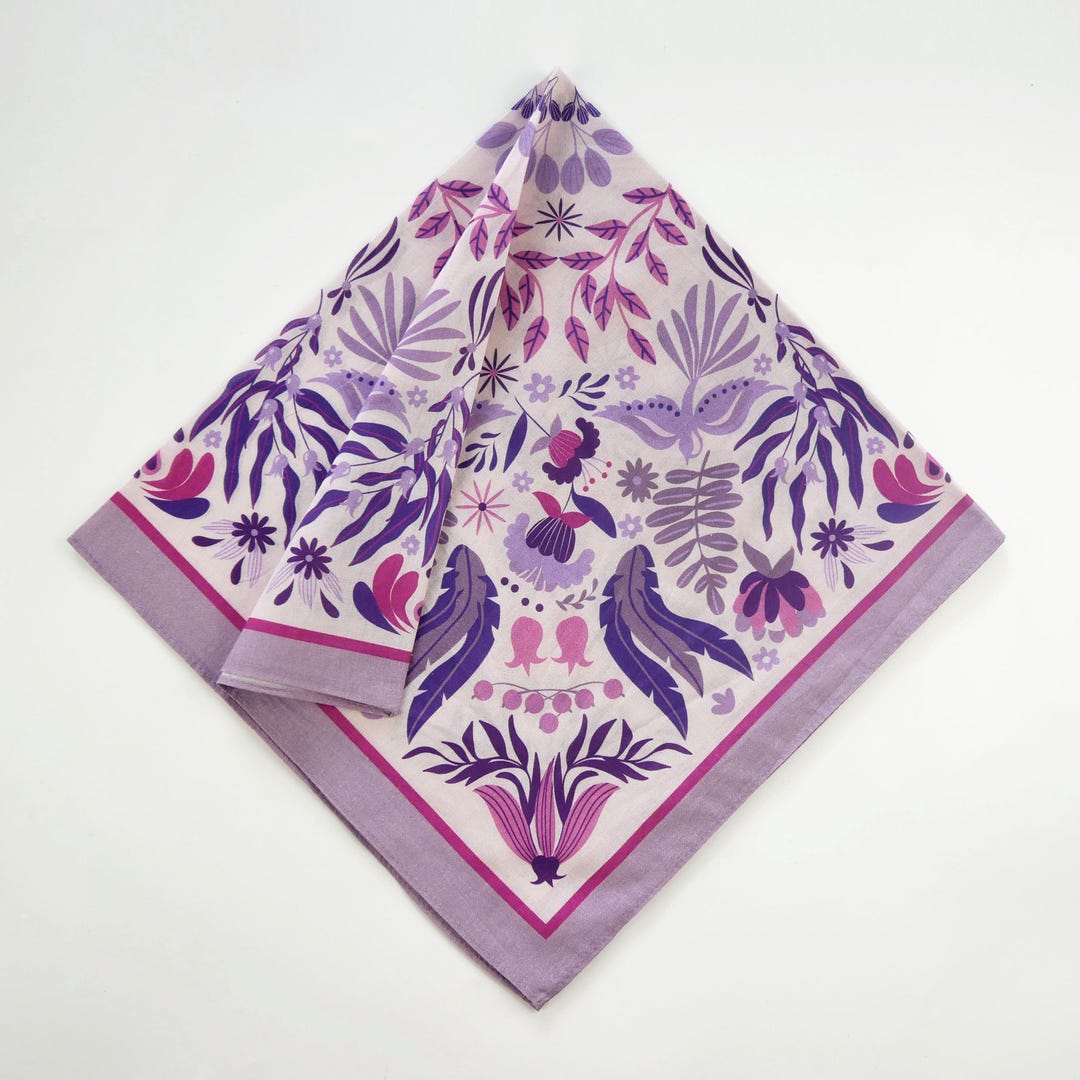 Purple Pink Floral Cotton Voile Bandana Originally Designed Pastel ...