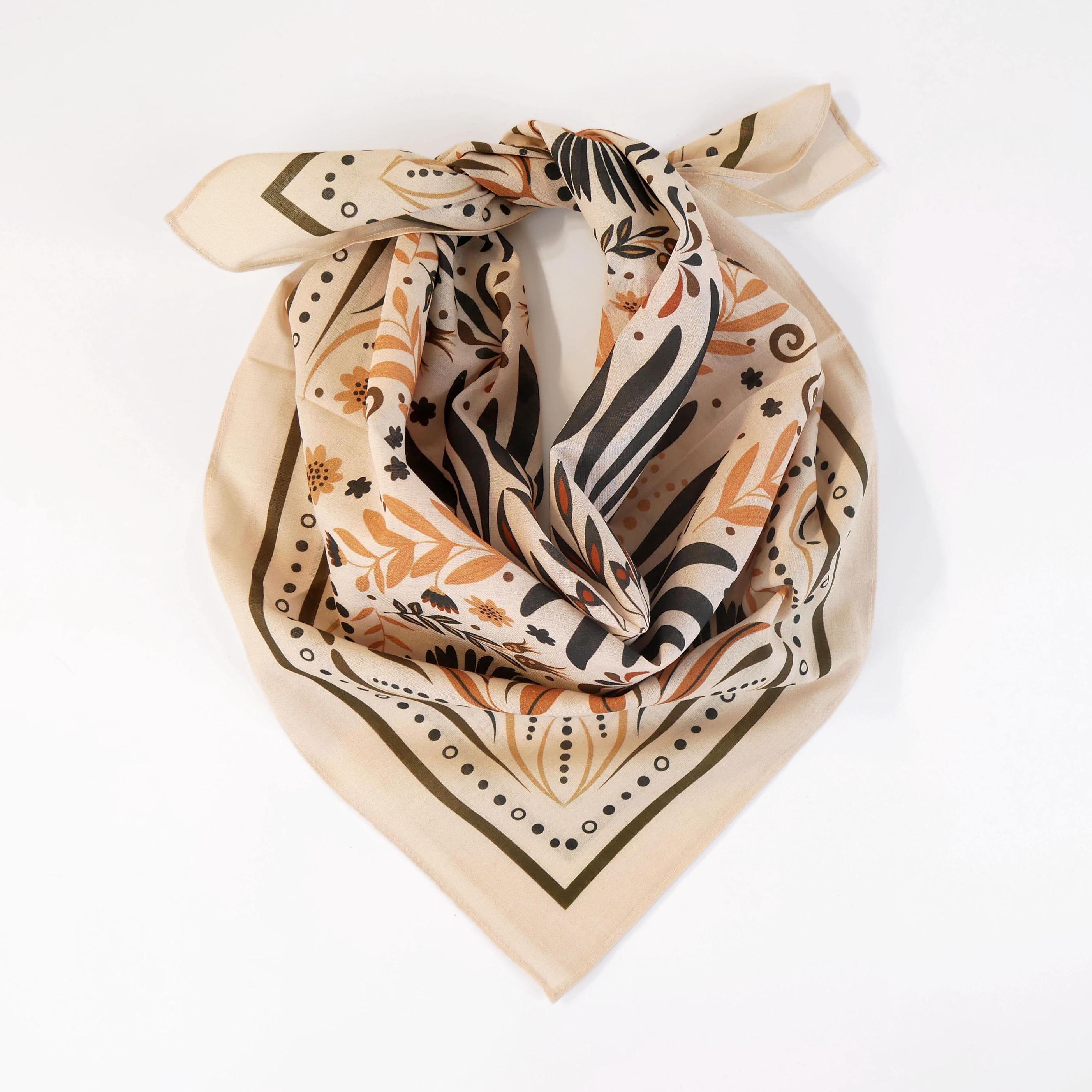 Brown Floral Cream Cotton Voile Bandana Originally Designed Soft Boho ...