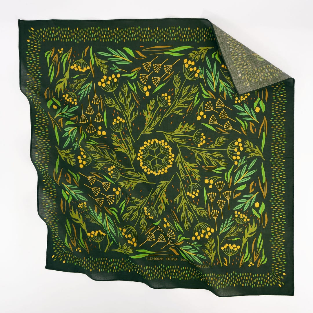 Boho Floral Green Cotton Bandana Originally Designed Soft Voile ...
