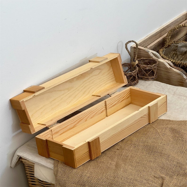 Handcrafted Solid Wood Long Box Artisan Wooden Rectangular Storage ...
