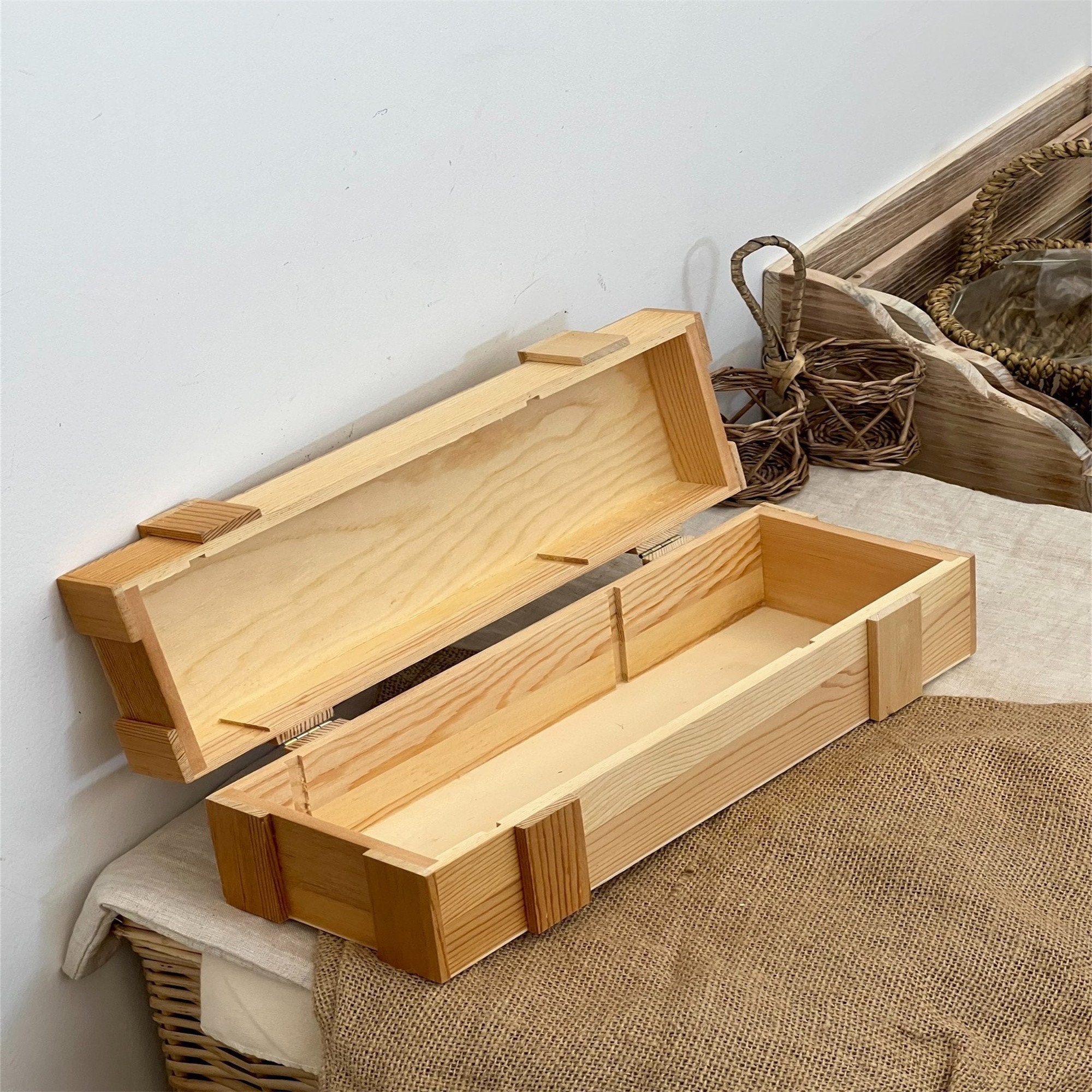 Handcrafted Solid Wood Long Box Artisan Wooden Rectangular Storage ...