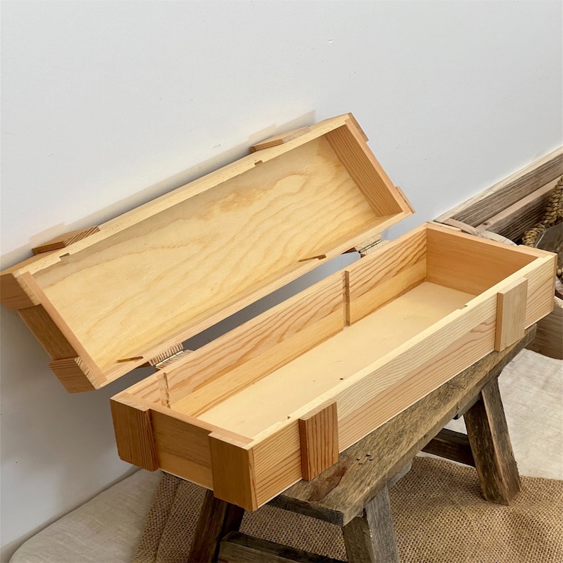 Handcrafted Solid Wood Long Box Artisan Wooden Rectangular Storage ...