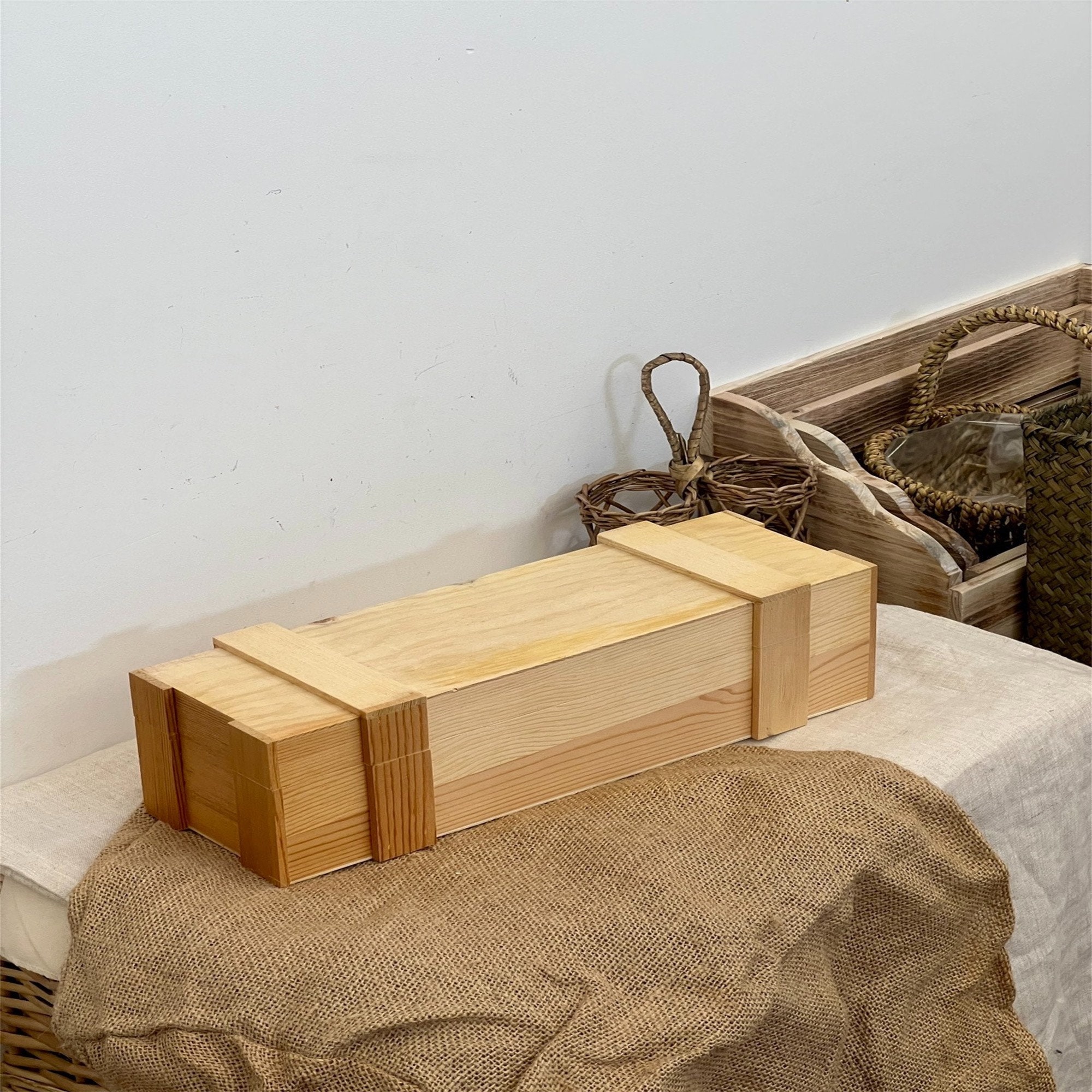 Handcrafted Solid Wood Long Box Artisan Wooden Rectangular Storage ...