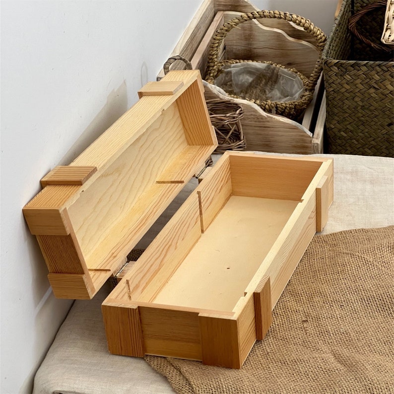 Handcrafted Solid Wood Long Box Artisan Wooden Rectangular Storage ...