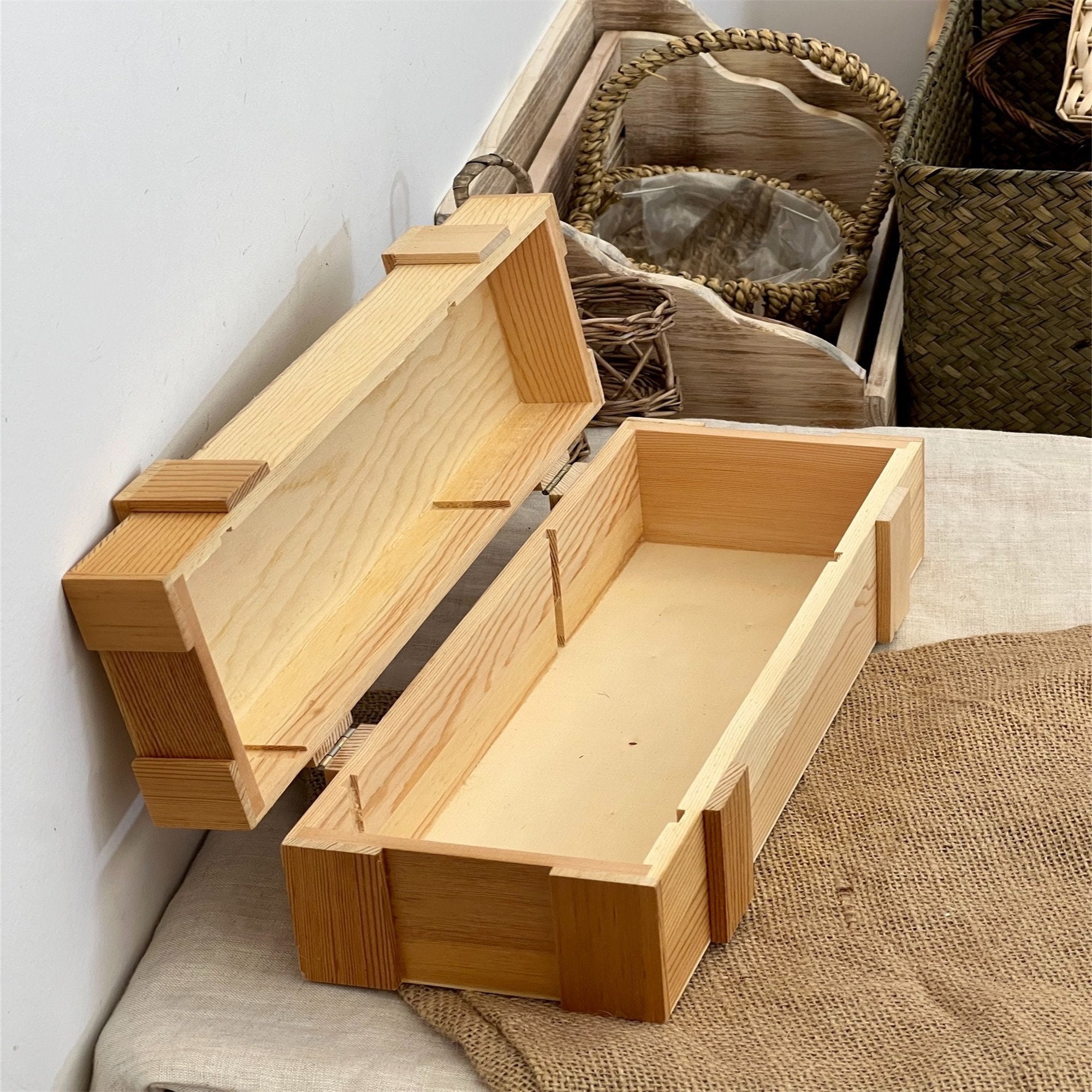 Handcrafted Solid Wood Long Box Artisan Wooden Rectangular Storage ...