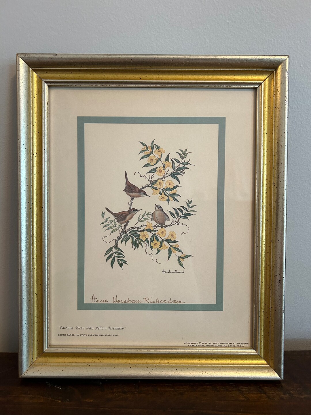 Vintage Anne Worsham Richardson Charleston Artist Signed carolina Wren ...