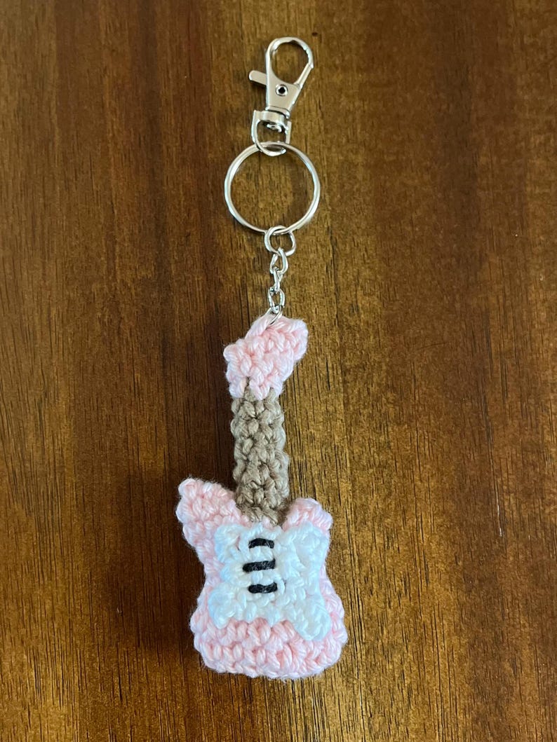 Crochet Guitar Keychain, Electric Guitar Keychain, Acoustic Guitar ...