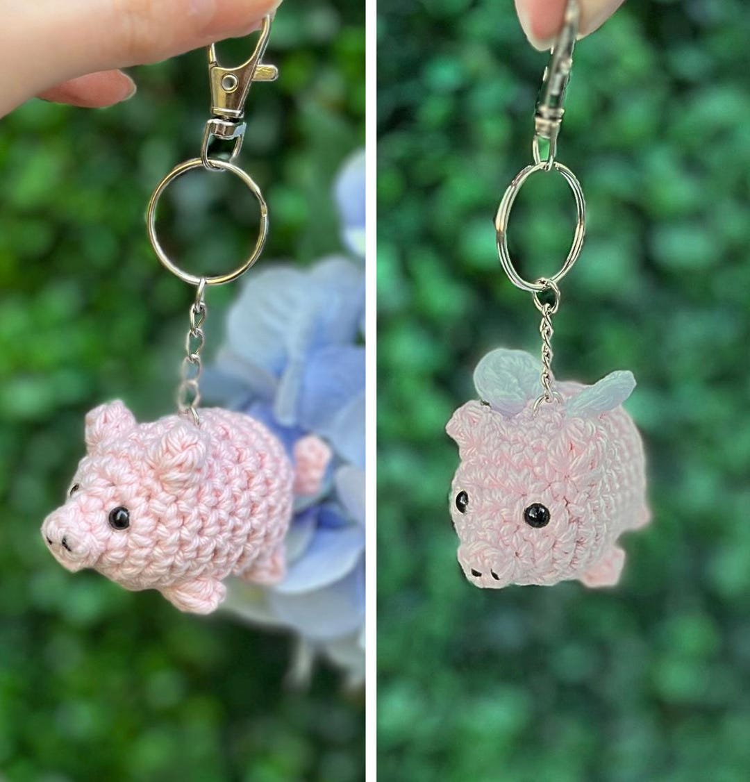 Crochet Pig Keychain, or Pig With Wings Keychain, Handmade Piggy ...