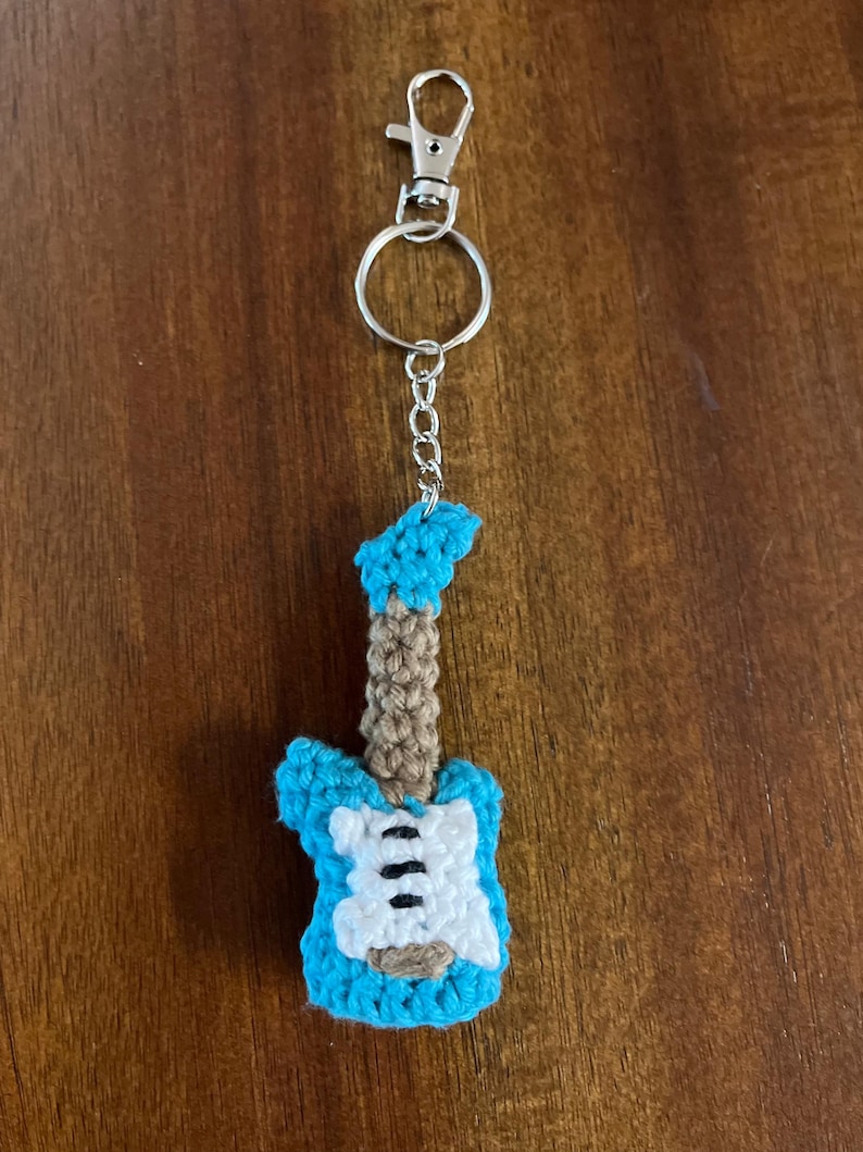 Crochet Guitar Keychain, Electric Guitar Keychain, Acoustic Guitar ...