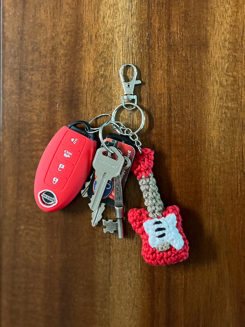 Crochet Guitar Keychain, Electric Guitar Keychain, Acoustic Guitar ...