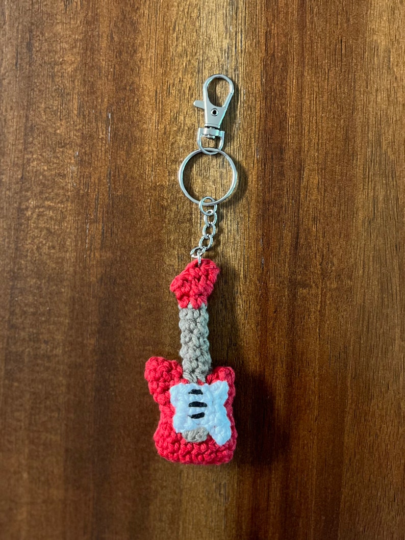 Crochet Guitar Keychain, Electric Guitar Keychain, Acoustic Guitar ...