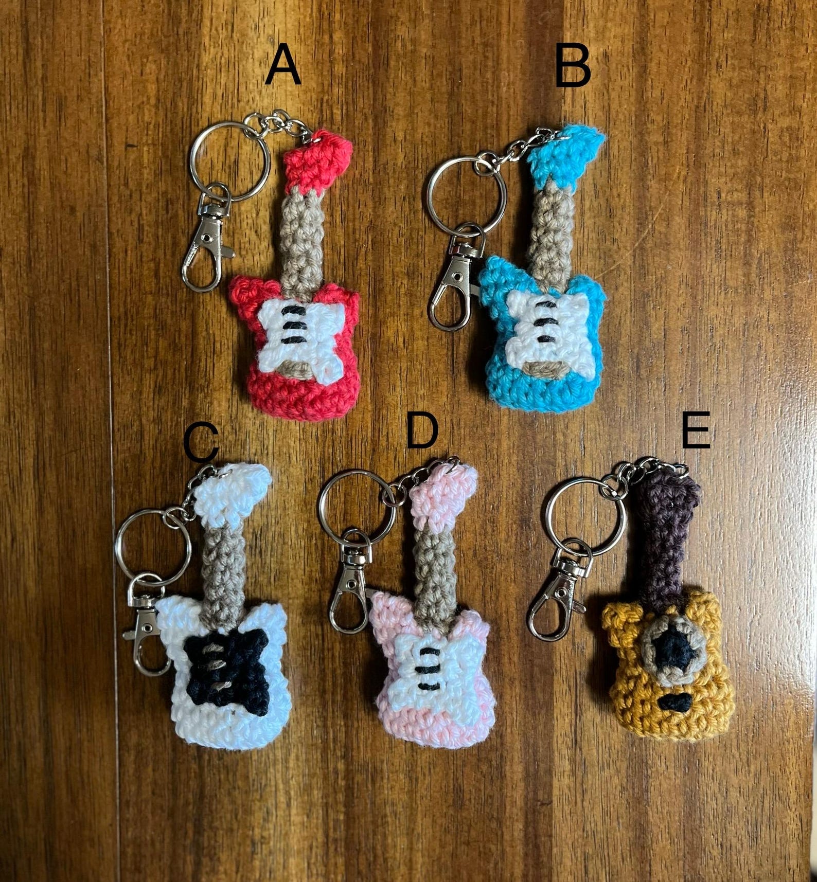 Crochet Guitar Keychain, Electric Guitar Keychain, Acoustic Guitar ...