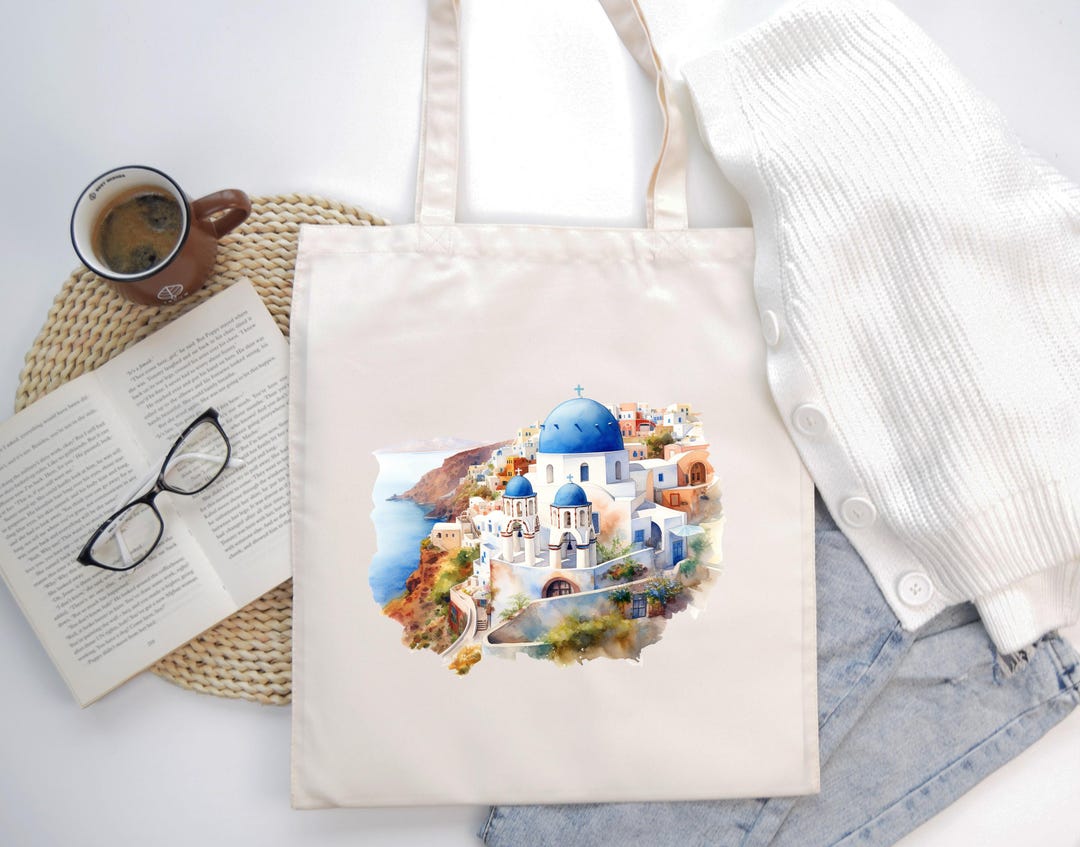 Santorini Greece Canvas Tote Bag - Scenic Reusable Bag With ...