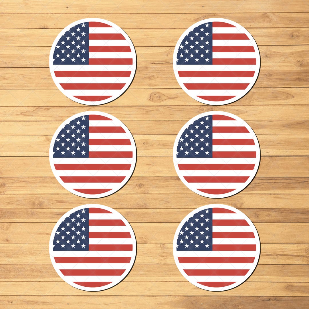 Set of 6 American Flag Stickers - USA Round Vinyl Decals for Tumblers ...