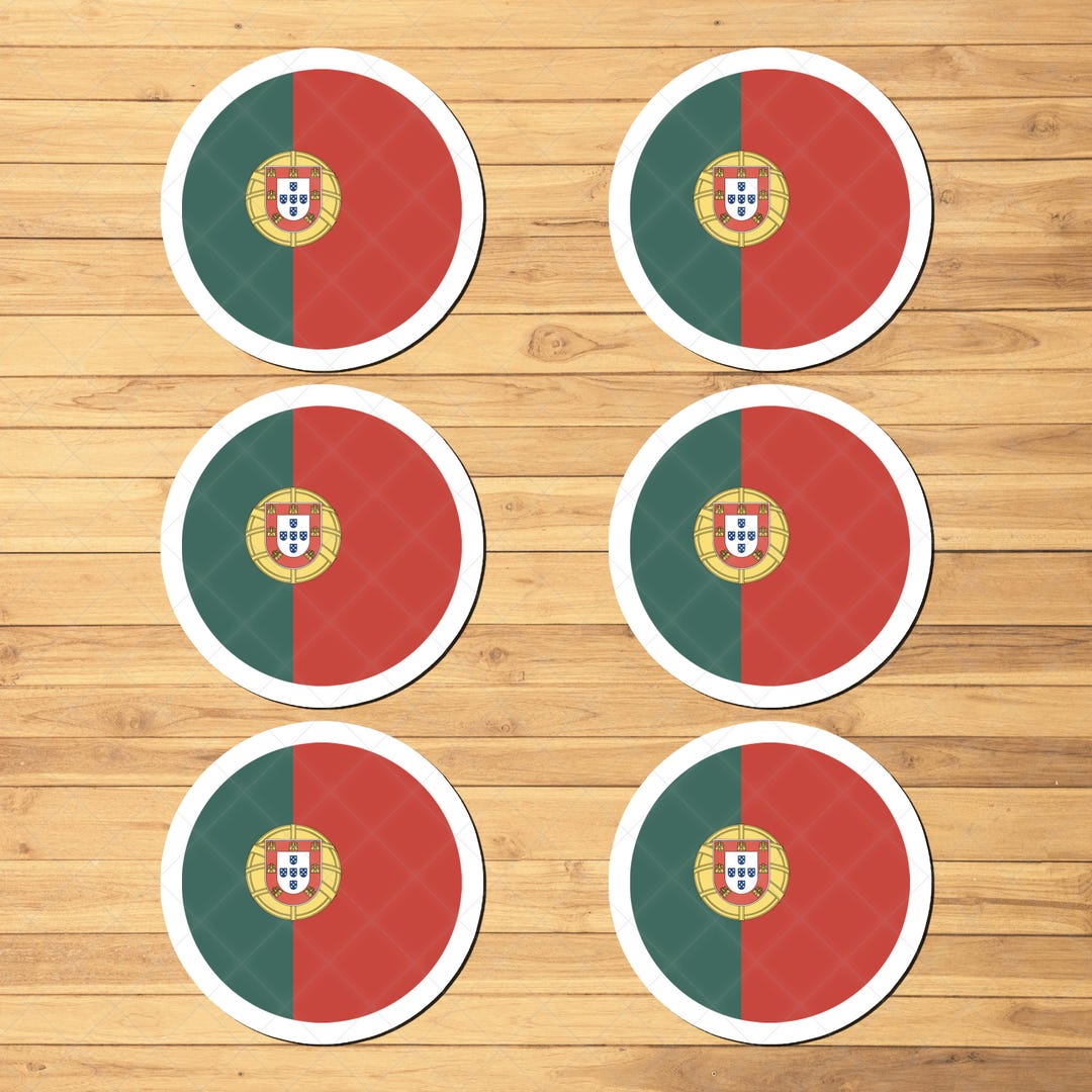 Set of 6 - Portugal Flag Stickers - Round Vinyl Decals for Laptops ...
