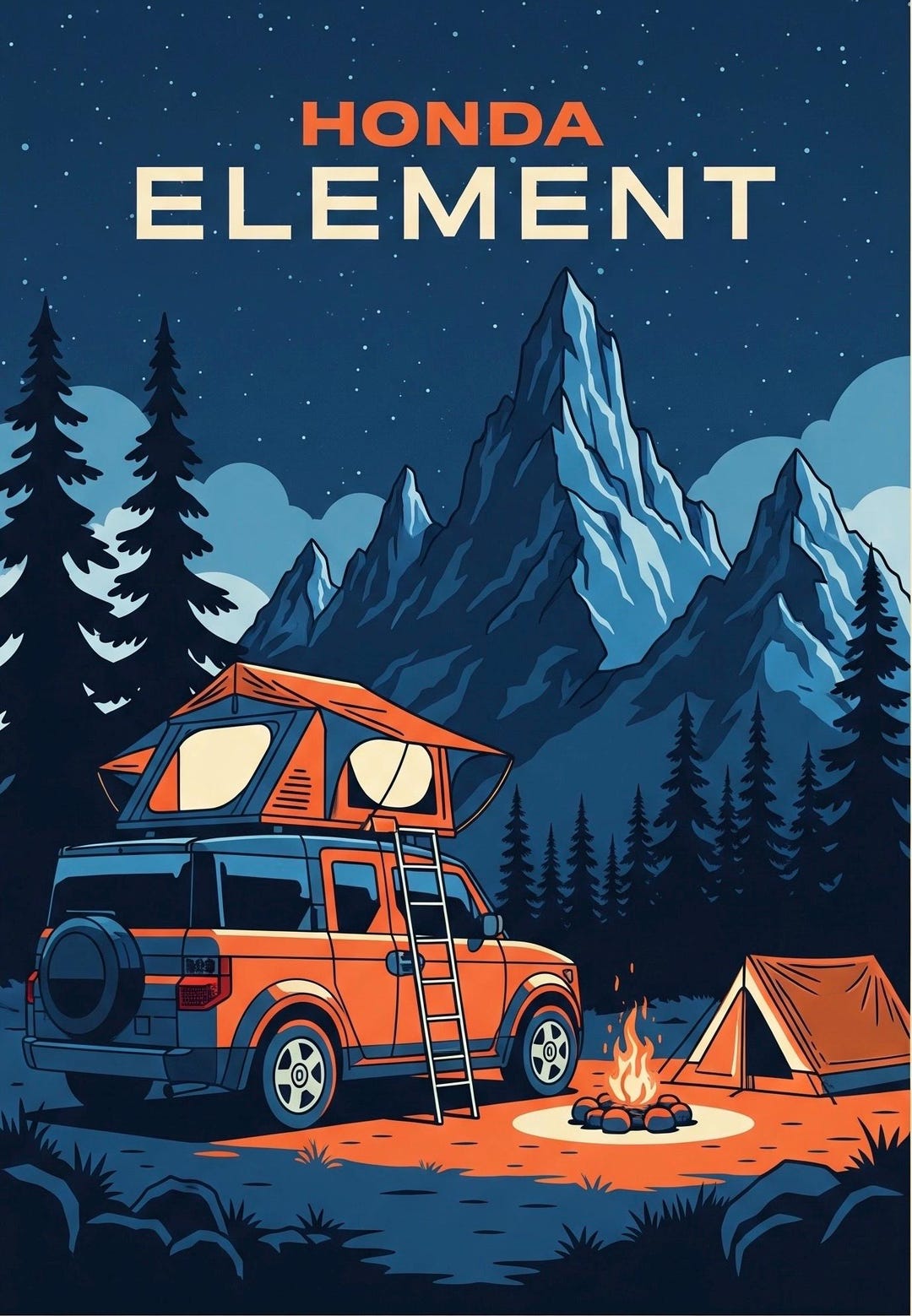 Retro Honda Element Camping Poster | Digital Download | Adventure Wall ...