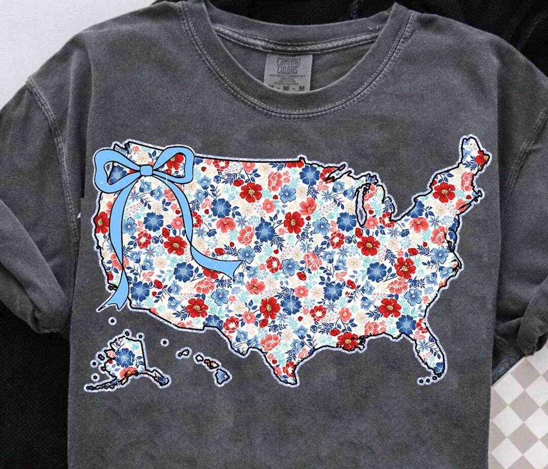 Preppy America Map Bow Png, 4th of July Png, Floral USA Png, Retro ...