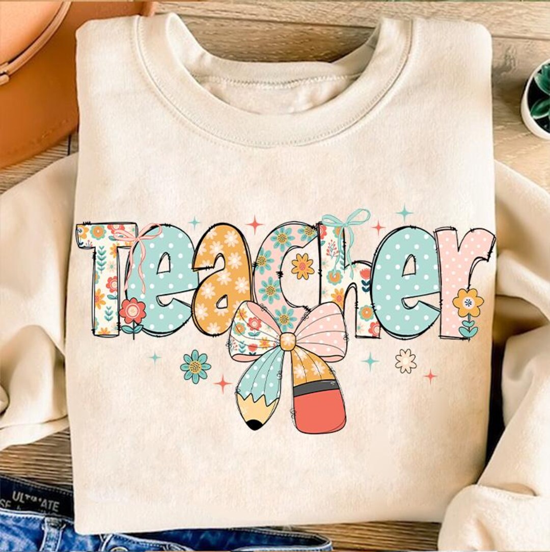 Preppy Teacher Back to School Floral PNG, Coquette Teacher First Day of ...