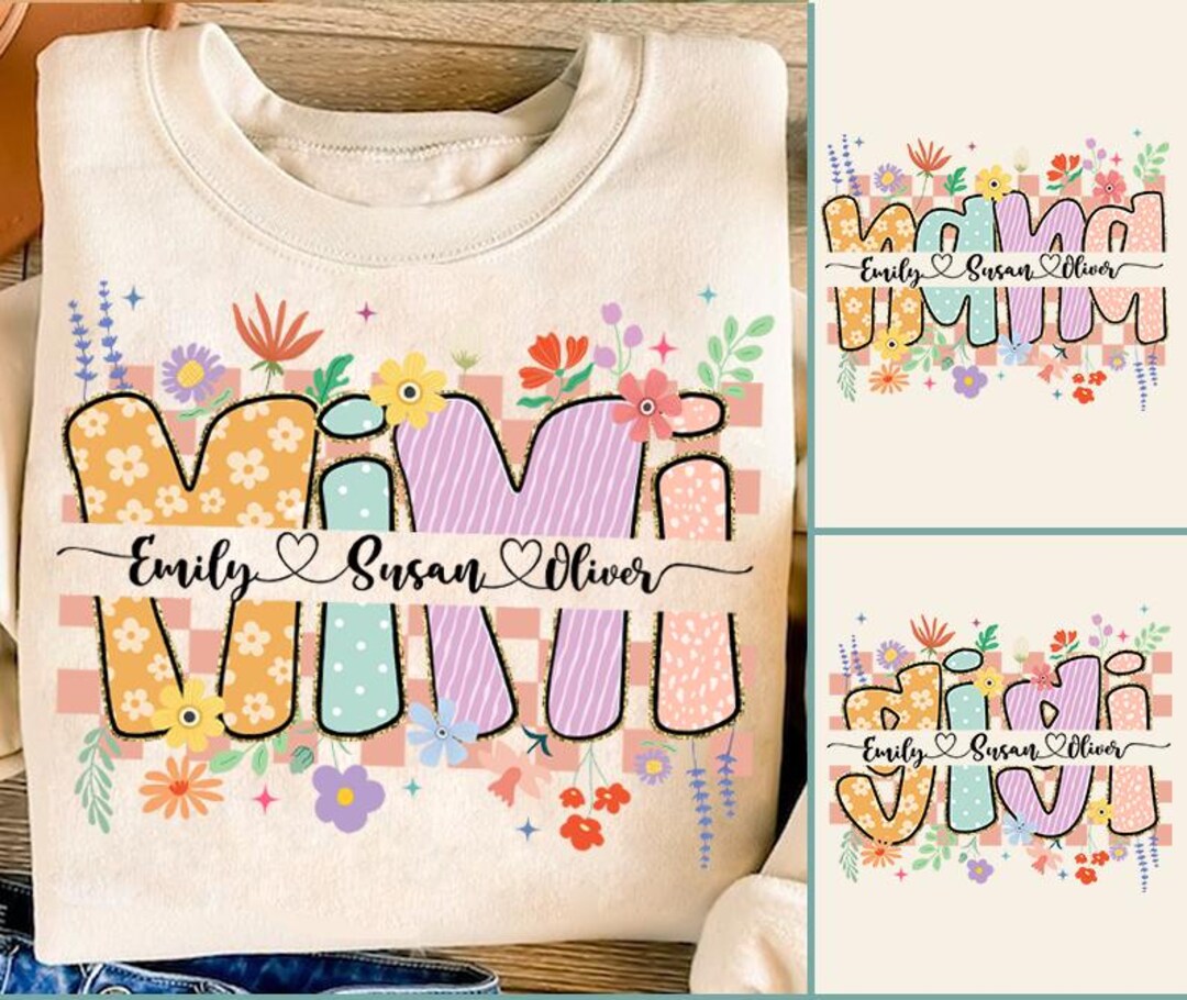 Preppy Mimi Gigi Nana Floral Glitter Png, Retro Boho Floral Mama With ...