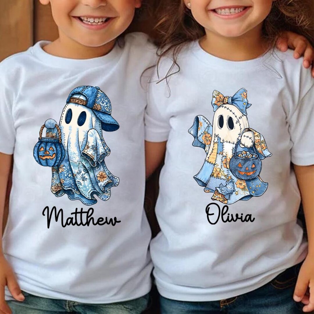 Retro Halloween Blue Denim Ghost Png, Trendy Patchwork Spooky Ghost Png ...