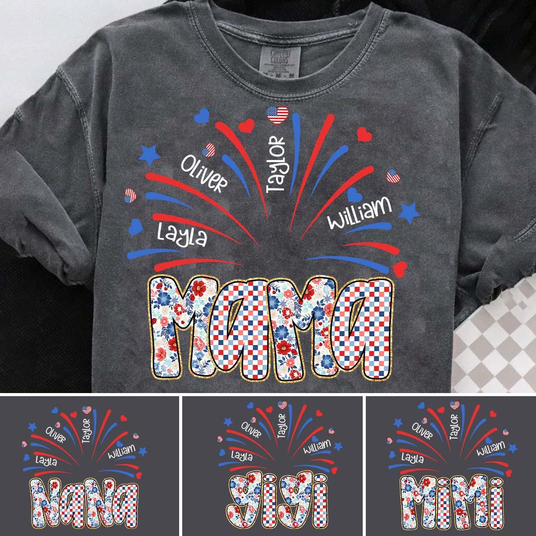 Preppy Mama Floral Checkered 4th of July Png Bundle, American Mama ...