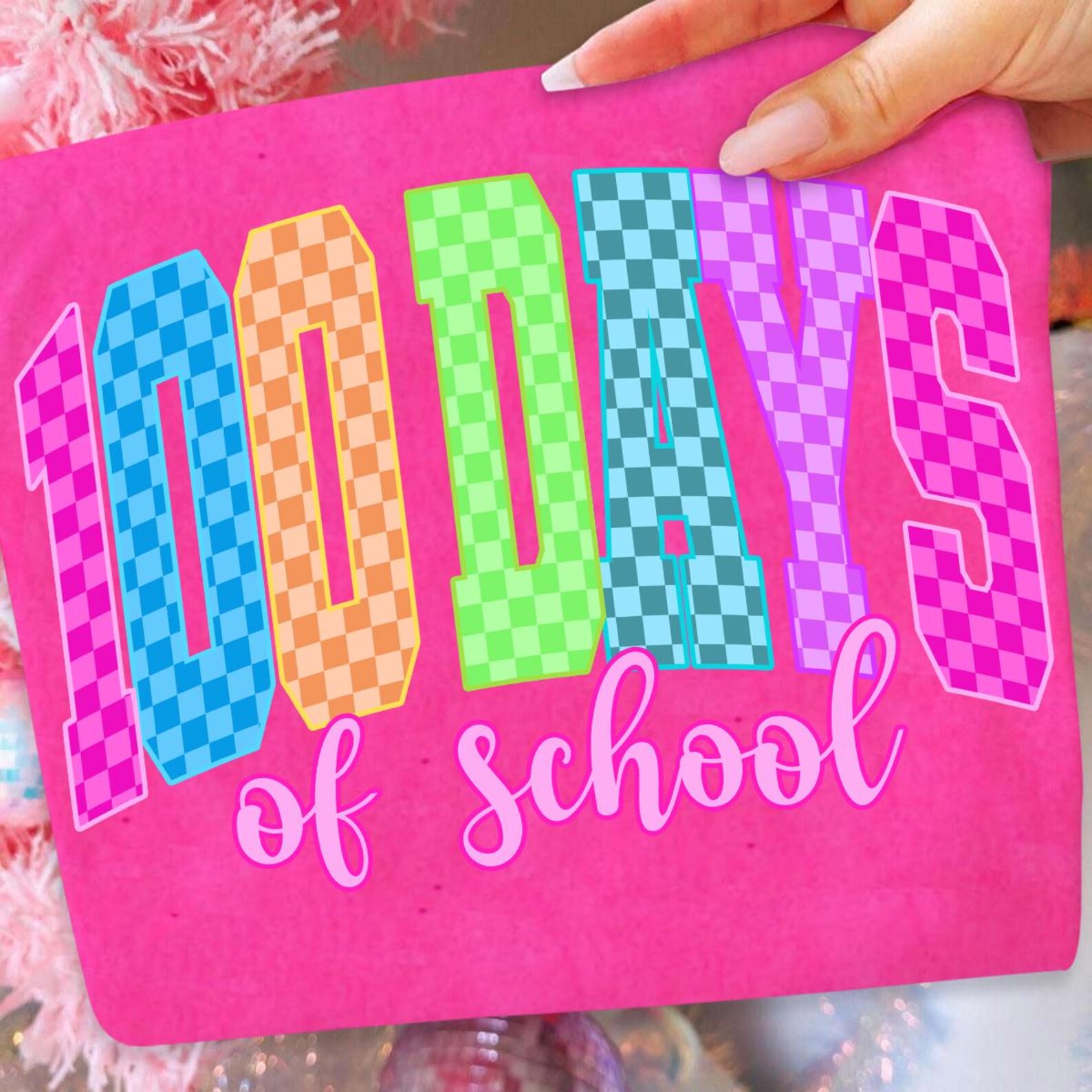 Neon Checkered 100 Days of School PNG Bundle, 100th Day of School Png ...