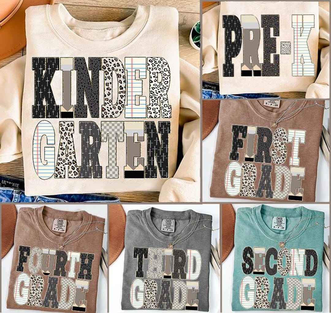 Retro Back to School PNG Distressed Leopard Bundle, Kindergarten Pre-k ...